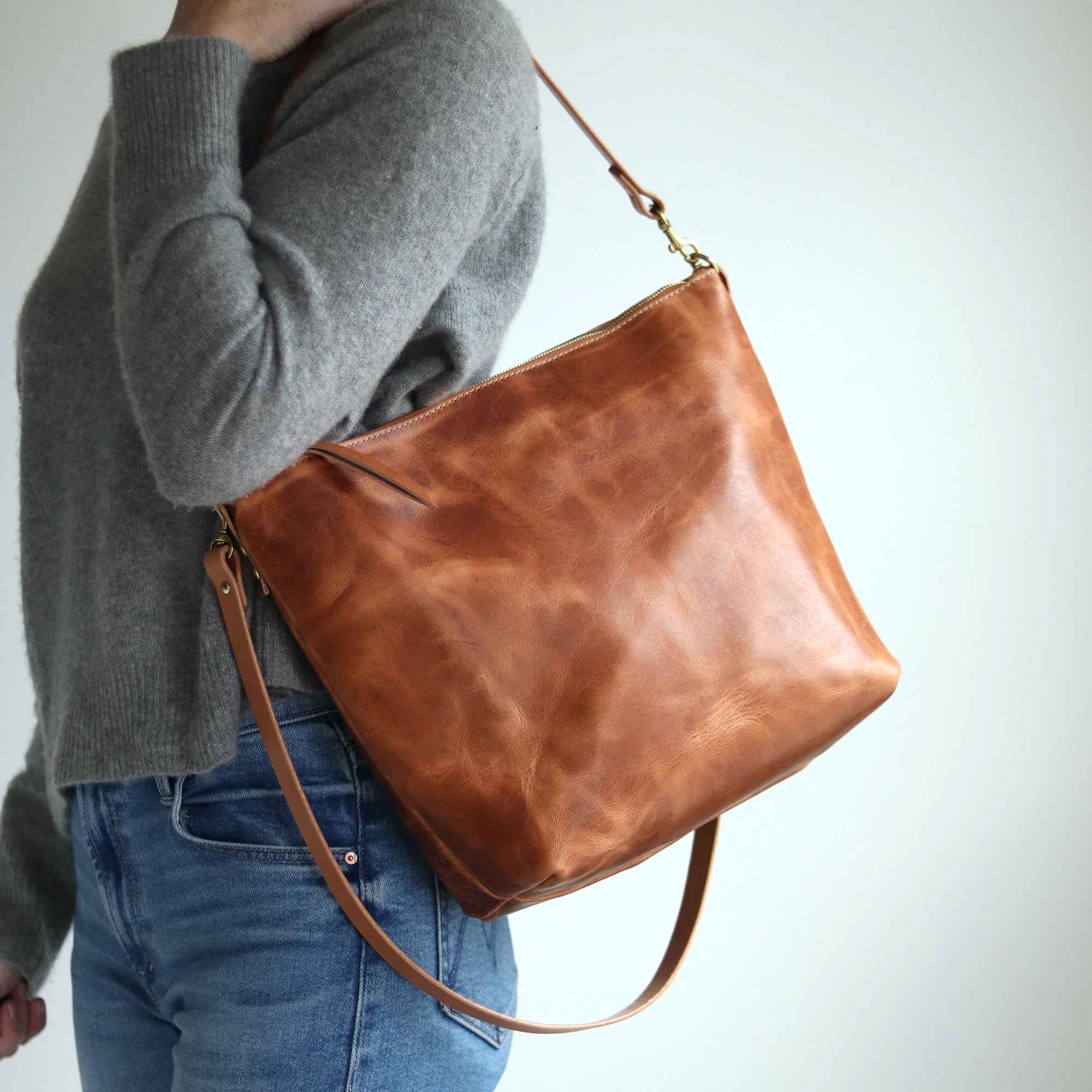 Large Slouchy Hobo Crossbody - Distressed Brown – Juliette Rose Designs