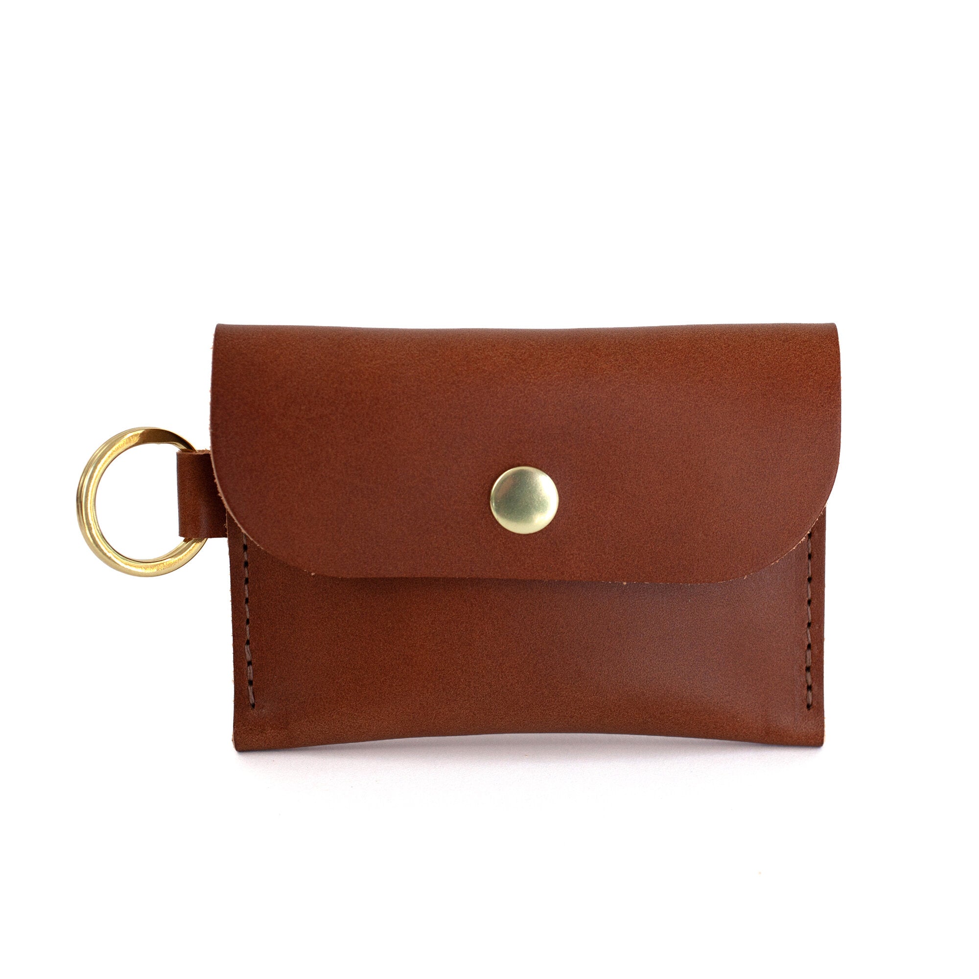 Handmade Leather Keyring Card Wallet with Monogram - Cognac Brown ...